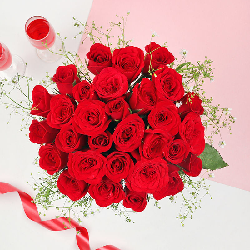 Red Flowers | Red Roses Bouquet | Red Color Carnations | FlowerAura