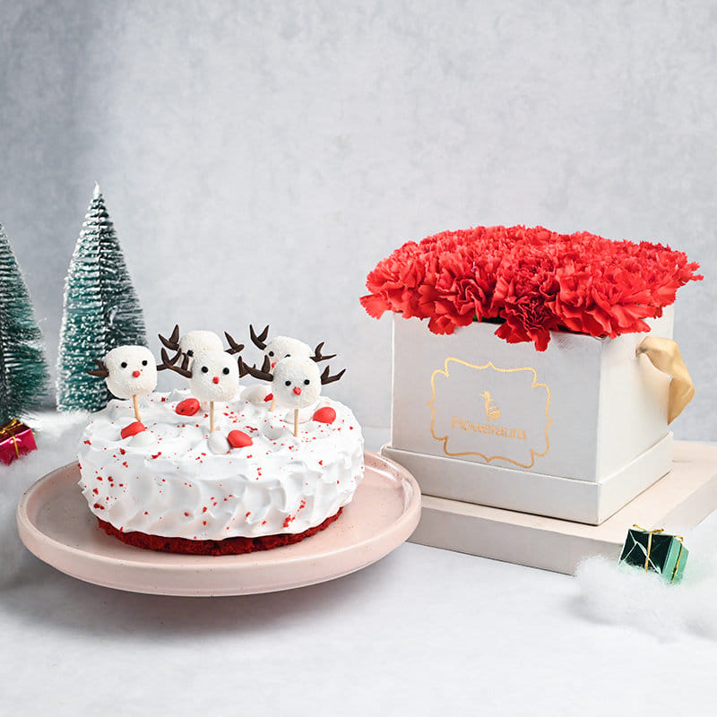 Order Christmas Red Velvet Cake N Red Carnations Box Online, Price Rs ...