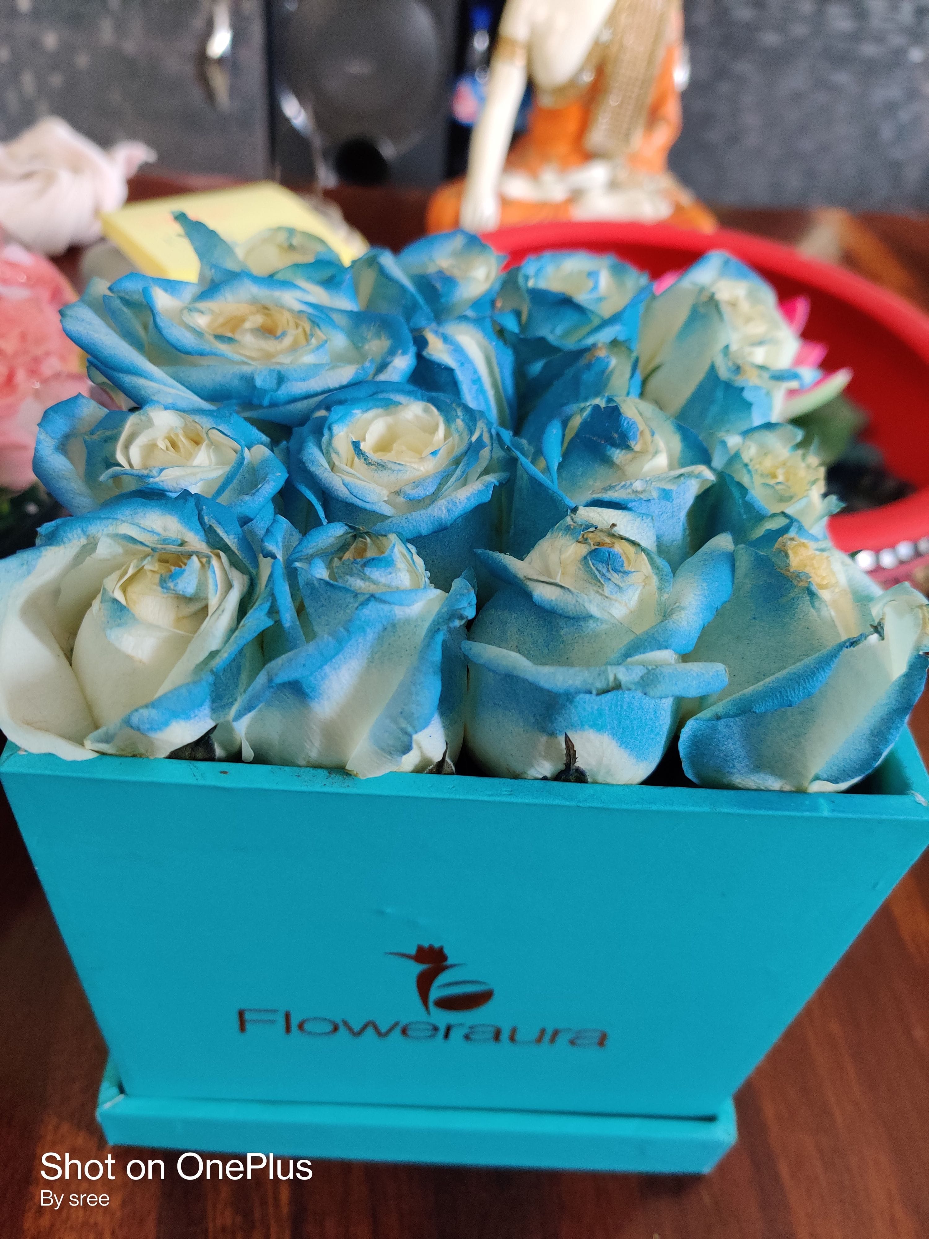 Send a Bunch of Ice Blue Rose Box Flower Online, Price Rs.1099 | FlowerAura