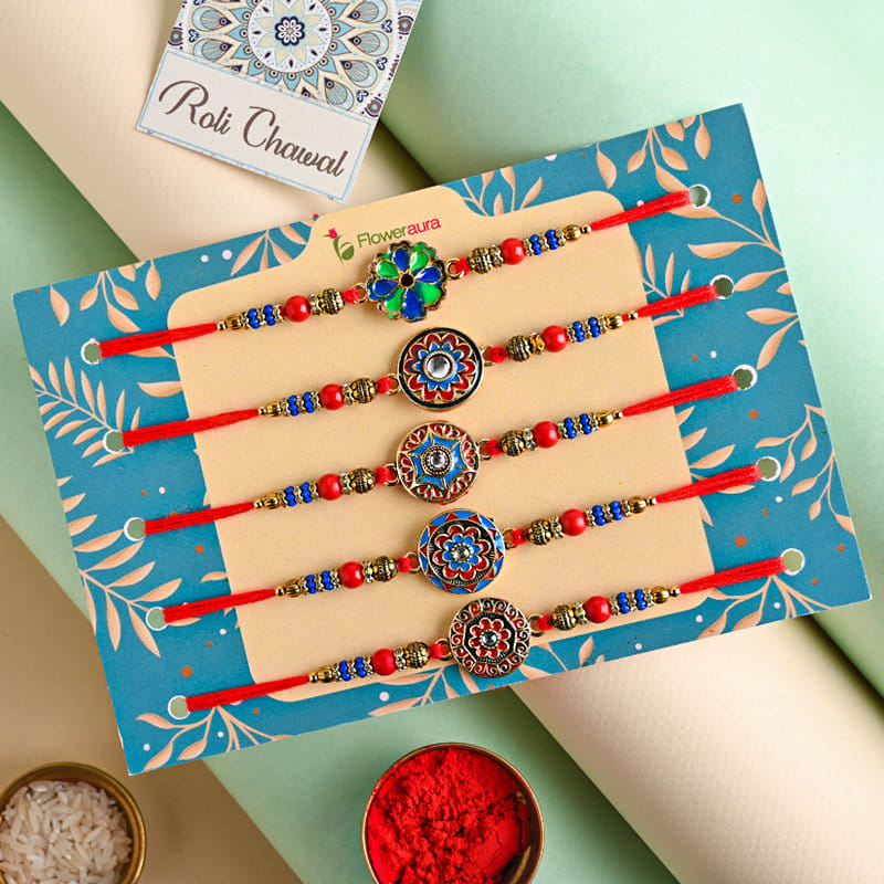 Rakhi Set of 5 | Set of 5 Rakhis for Brother Online | FlowerAura