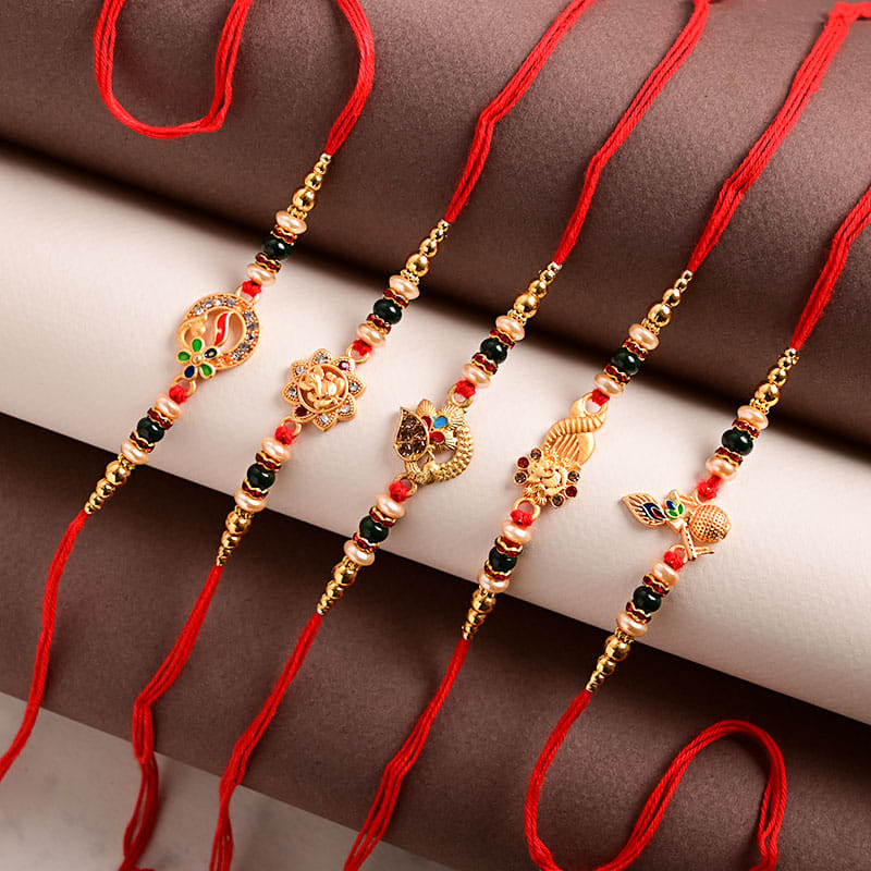 Rakhi Set of 5 | Set of 5 Rakhis for Brother Online | FlowerAura