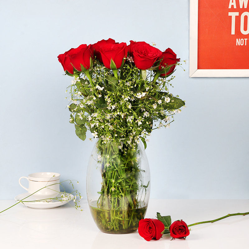 Red Flowers | Red Roses Bouquet | Red Color Carnations | FlowerAura